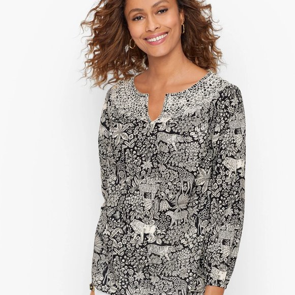 Talbots | Tops | Talbots Tropical Safari Smocked Popover Top Blouse Pxl ...
